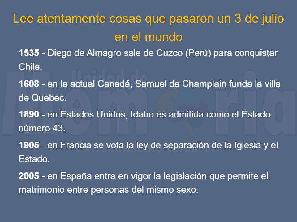 Ejercicio Nº970 de tipo Efemérides | Rutina 2021-07-03